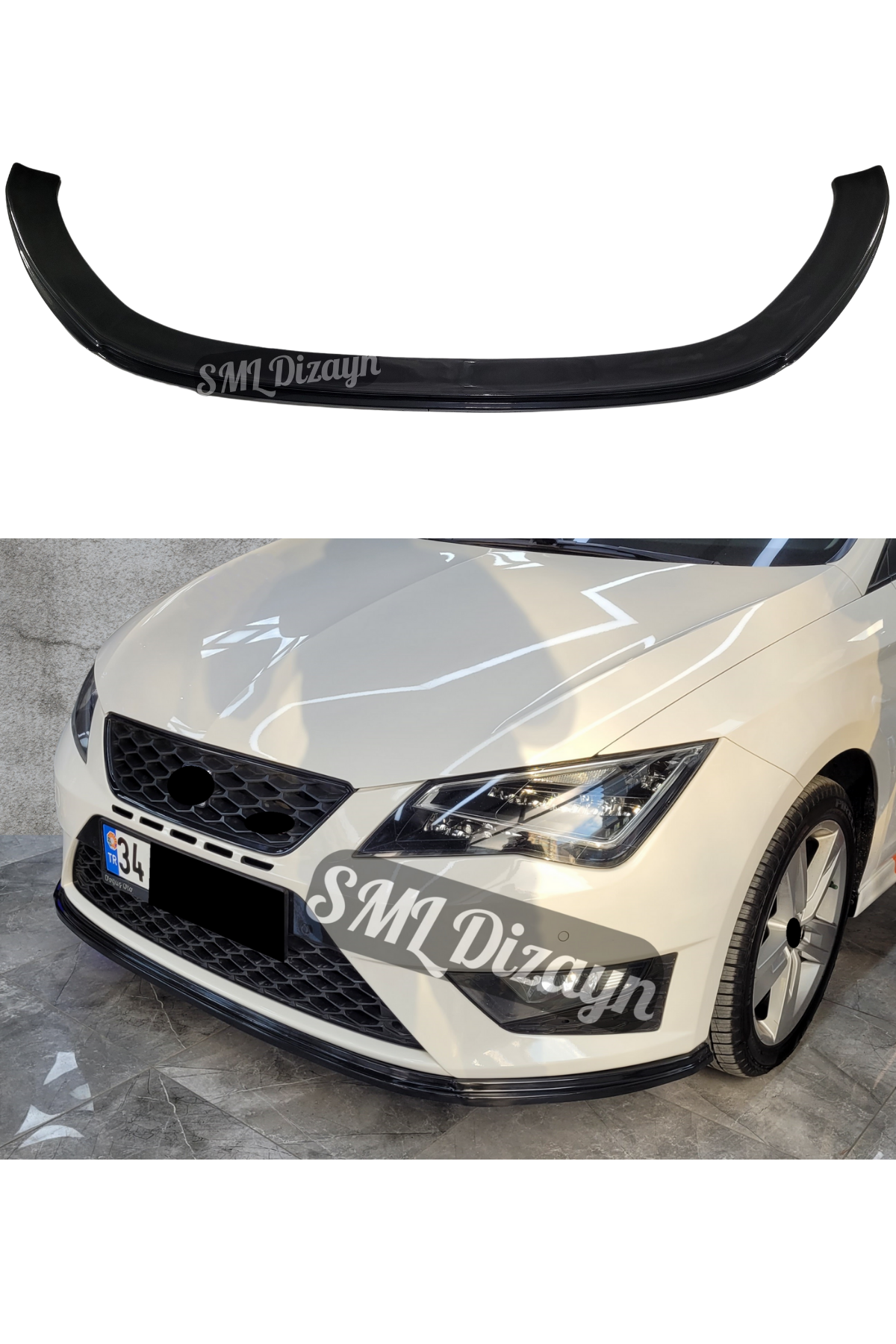 Leon Mk3 FR Front Lip Additional Glossy Black 2013-2016 (Non-Makeup Bo ...