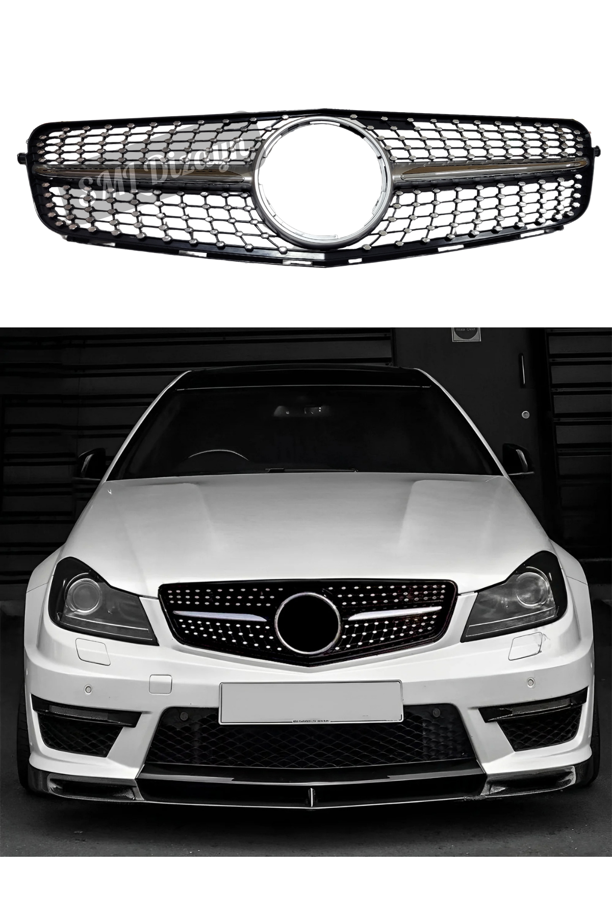 C Series W204 Diamond Front Grille Kidney Silver Grey 2007-2014 | SML ...