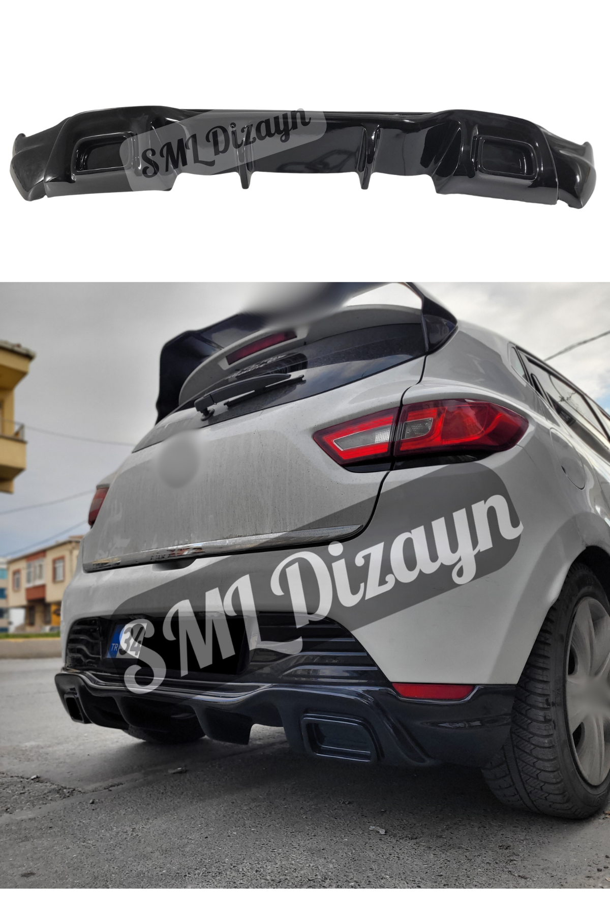Clio 4 RS Diffuser Rear Additional Unpainted Plastic 2012-2019 | SML Dizayn