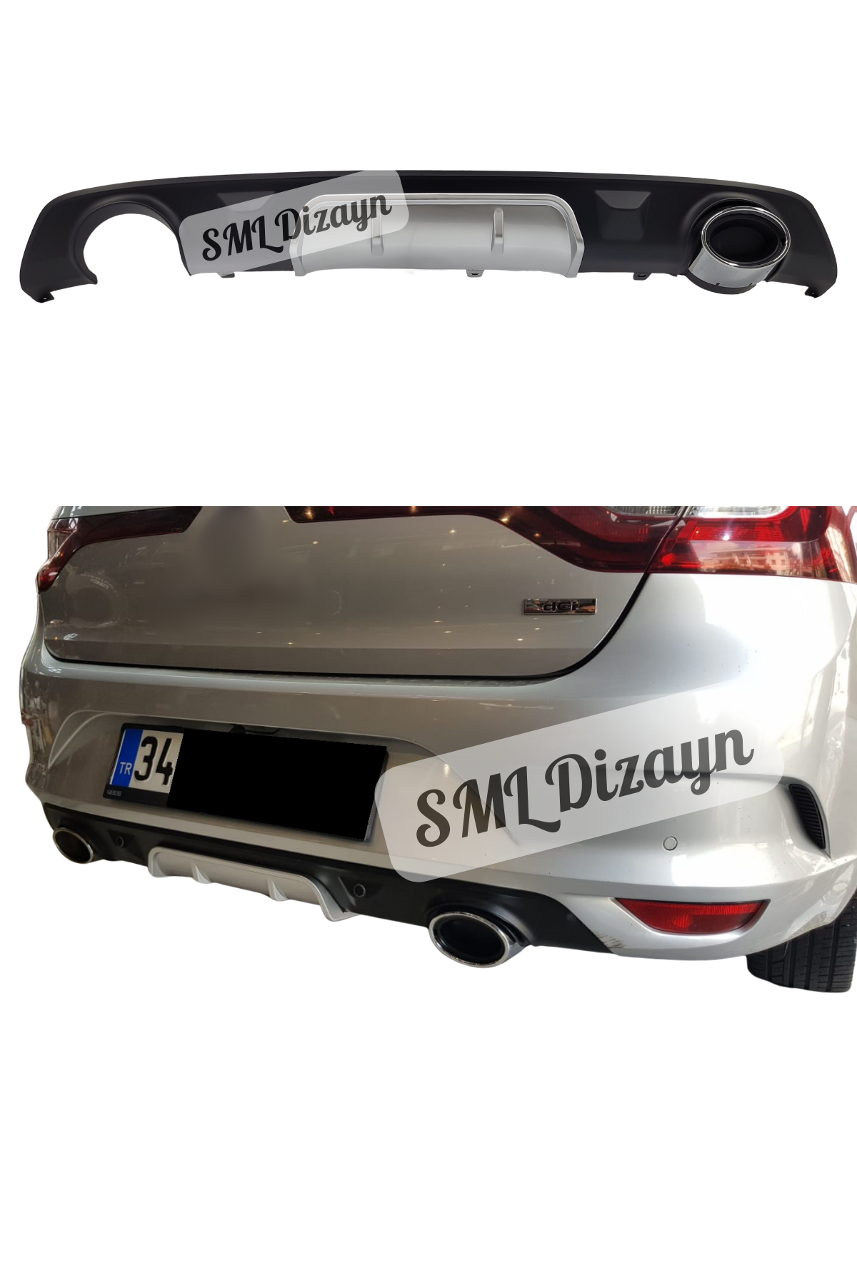 Megane 4 Sedan Gray Diffuser Exhaust Diffuser 2016-2020 (Non-Makeup Bo ...