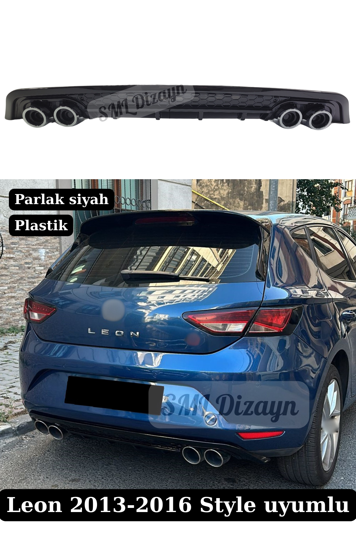 Leon Mk3 Style 4 Outlet Diffuser Rear Additional Glossy Black 2013-201 ...